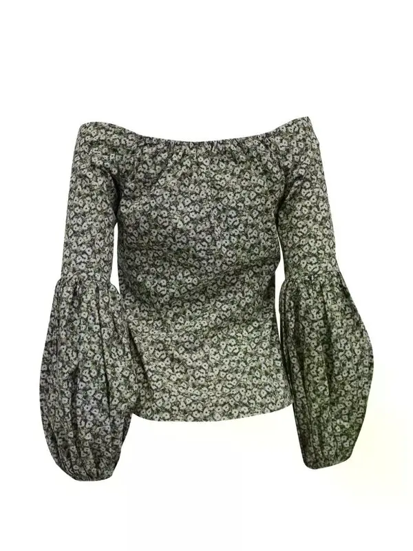 Caroline Constas Puff-sleeve Floral-print Blouse - Green