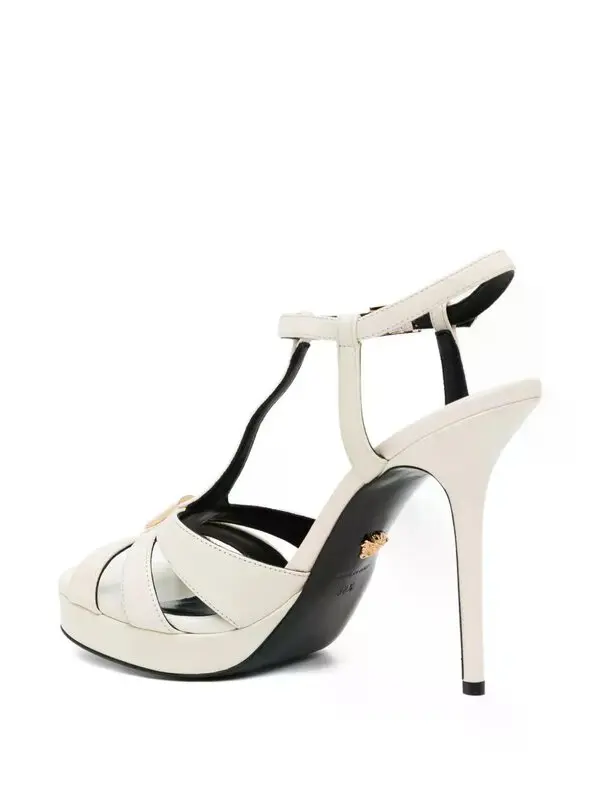 Versace Calf Leather V Hardware Stiletto Sandals
