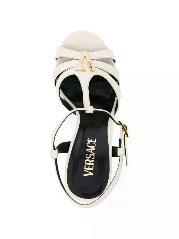 Versace Calf Leather V Hardware Stiletto Sandals