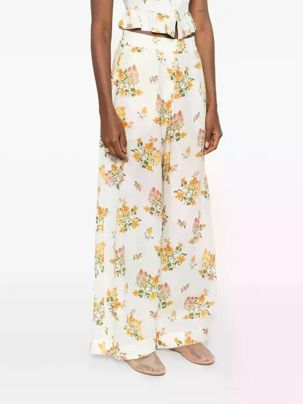 Agua Bendita Floral Palazzo Pants - White
