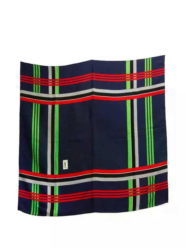 Saint Laurent 1990s Plaid Silk Scarf - Blue