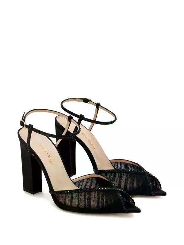 ANDREA WAZEN Katy Embellished Block-heel Sandals - Black