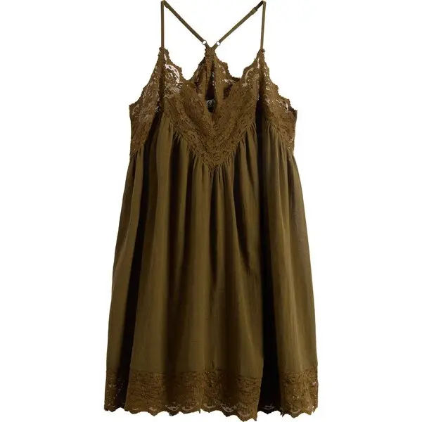 Free People Fiona Lace Trim Slip - Beech Leaves