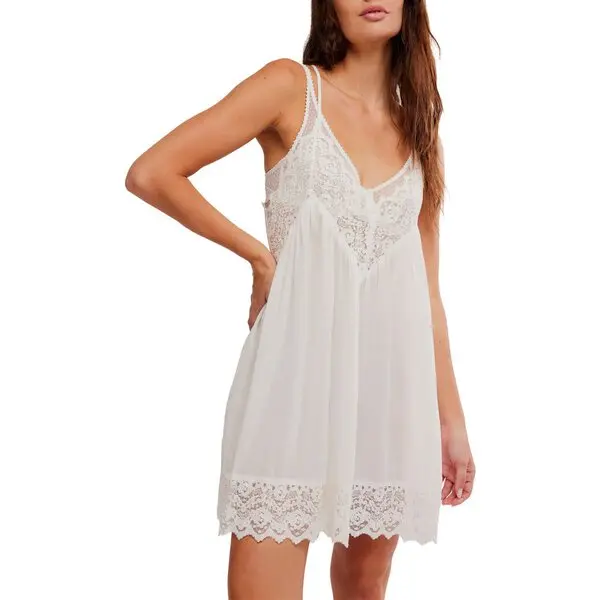 Free People Fiona Lace Trim Slip - Clean Ivory