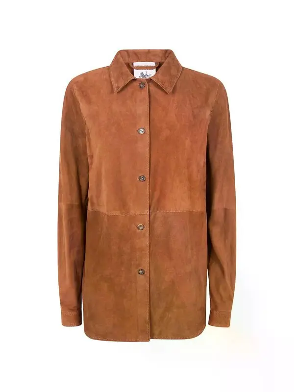 SEMICOUTURE Panelled Suede Shirt - Brown