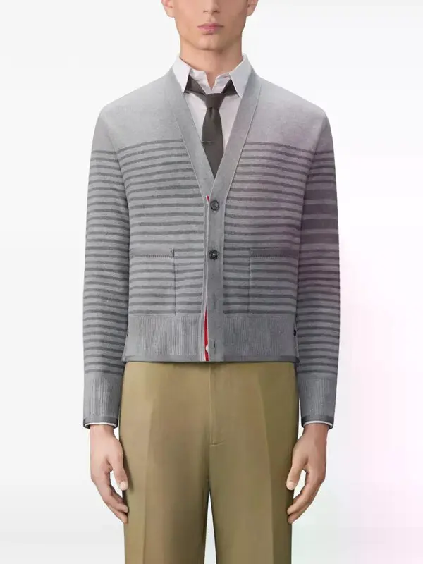 Thom Browne Striped V-neck Cardigan - Grey