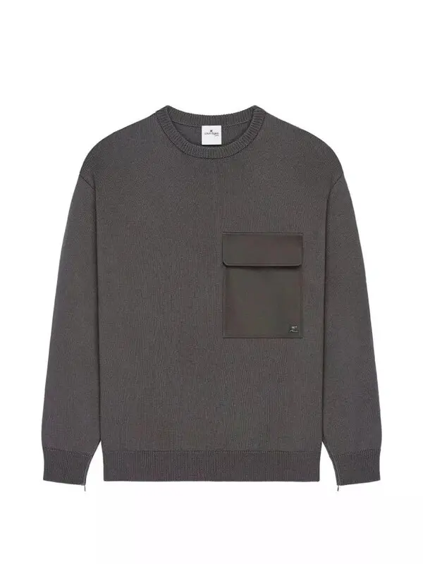 COURREGES Chest-pocket Crew-neck Sweater - Grey