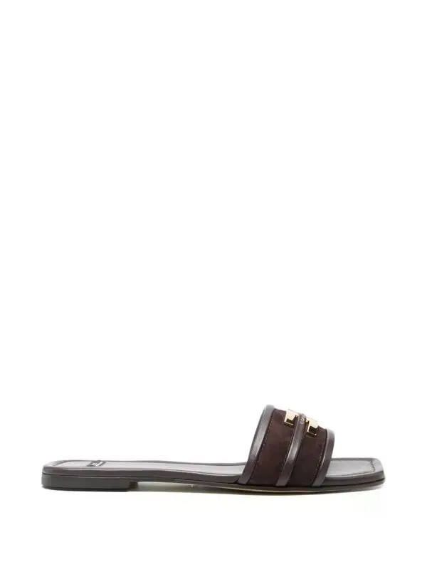 Elisabetta Franchi Leather Flat Sandals With Gold-tone Hardware - Brown