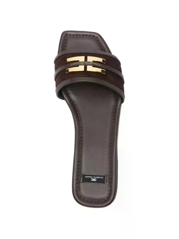 Elisabetta Franchi Leather Flat Sandals With Gold-tone Hardware - Brown