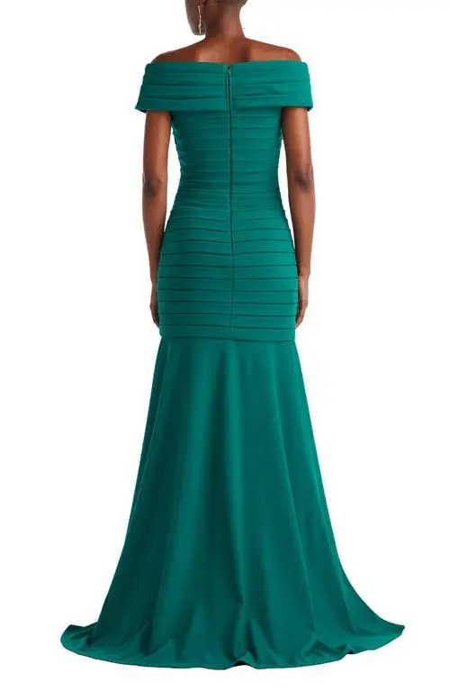 Tadashi Shoji Pleated Off-the-shoulder Mermaid Gown