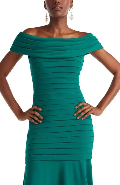 Tadashi Shoji Pleated Off-the-shoulder Mermaid Gown