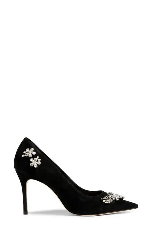 Cinq À Sept Appliqué Pointed Toe Pumps - Black/clear Crystal