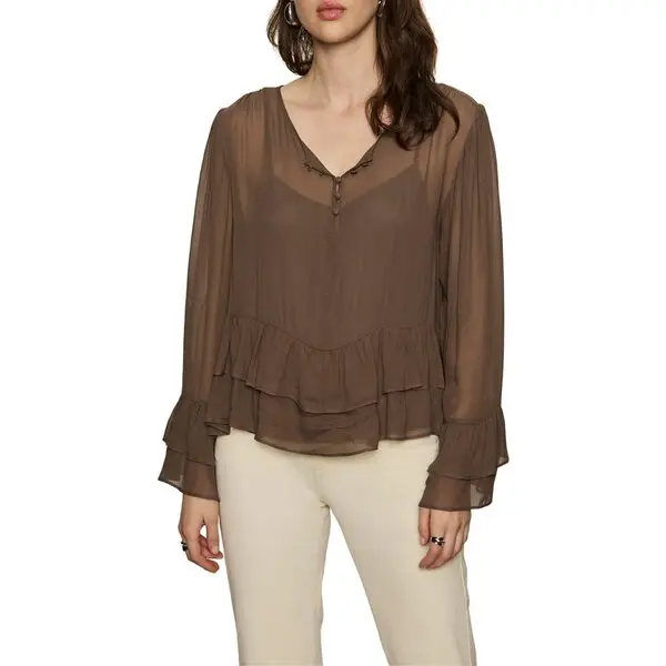 Sanctuary Georgette Ruffle-trimmed Top - Morel Brown