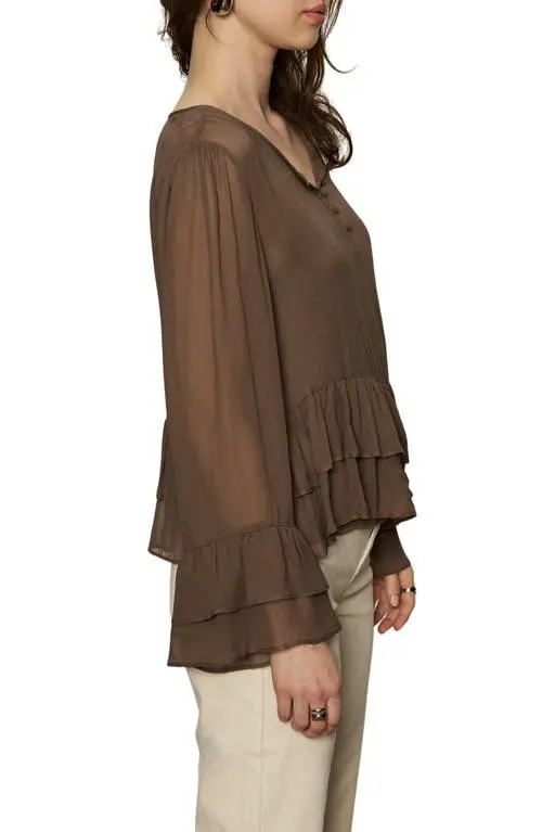 Sanctuary Georgette Ruffle-trimmed Top - Morel Brown