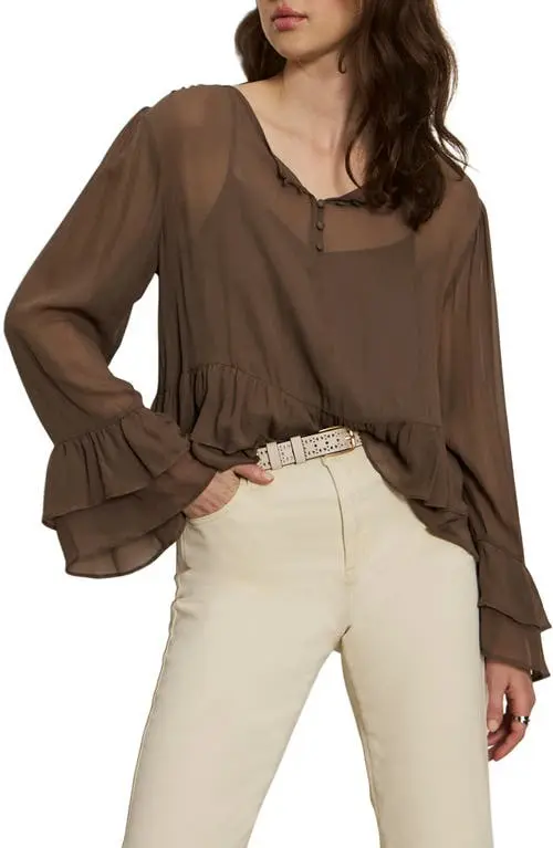 Sanctuary Georgette Ruffle-trimmed Top - Morel Brown