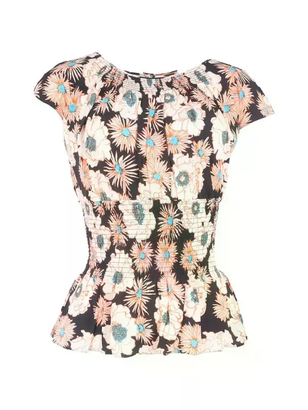 Prada Floral Print Shirred Blouse