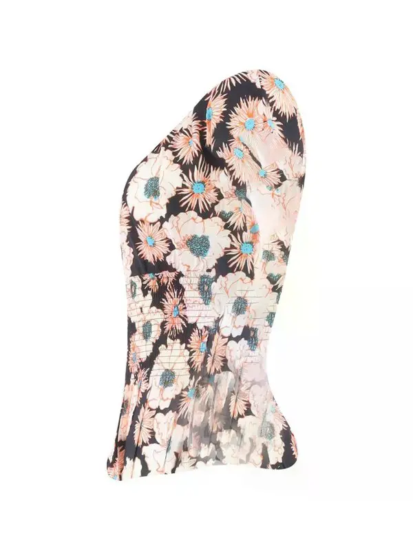 Prada Floral Print Shirred Blouse