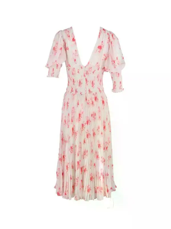 SELF-PORTRAIT Pleated Floral-print V-neck Midi Dress