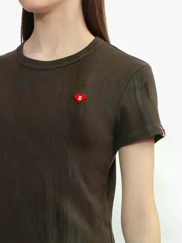 A BATHING APE Heart Detail Ribbed T-shirt - Brown