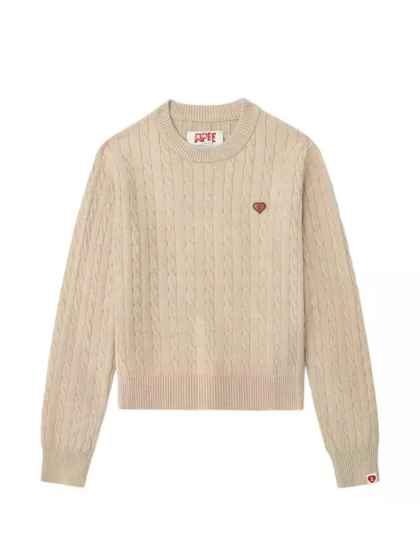 A BATHING APE Apee™ * Cable-knit Heart Sweater - Neutrals