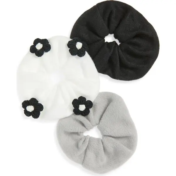 Tasha 3-pack Knit Scrunchies - Ivory/blk/grey