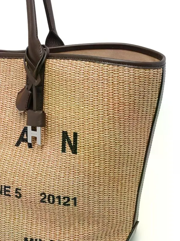 Hogan Raffia Tote Bag With Logo - Neutrals