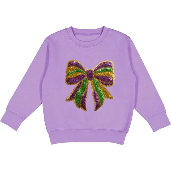 SWEET WINK Mardi Gras Sequin Bow Patch Sweatshirt - Lavender