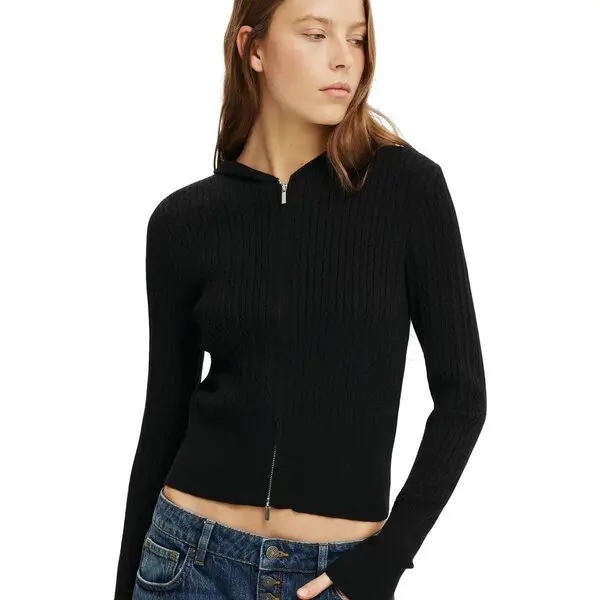 COTTON ON Everfine Hooded Knit - Black Cable