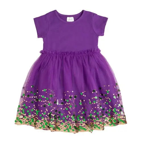 SWEET WINK Mardi Gras Confetti Short Sleeve Tutu Dress - Soft Pink