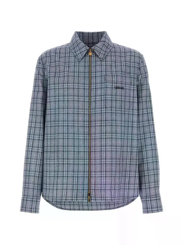 Versace Embroidered-logo Checked Wool Shirt