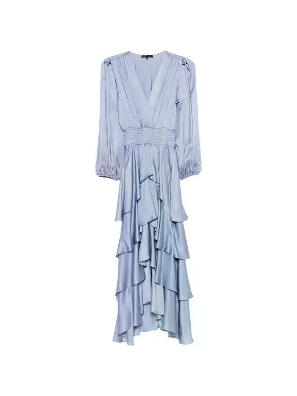 Maje Ruffled V-neck Midi Dress - Blue