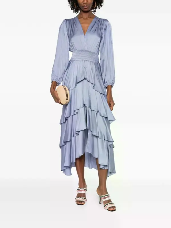 Maje Ruffled V-neck Midi Dress - Blue
