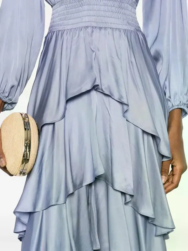 Maje Ruffled V-neck Midi Dress - Blue