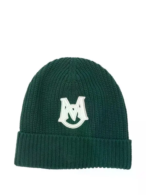 Moncler Ribbed Logo-patch Beanie - Green
