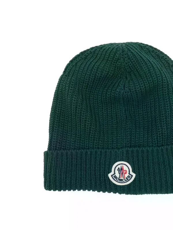 Moncler Ribbed Logo-patch Beanie - Green