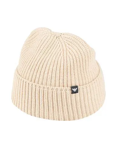 Emporio Armani Ribbed-knit Beanie With Logo - Beige