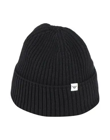 Emporio Armani Ribbed-knit Beanie With Logo - Black