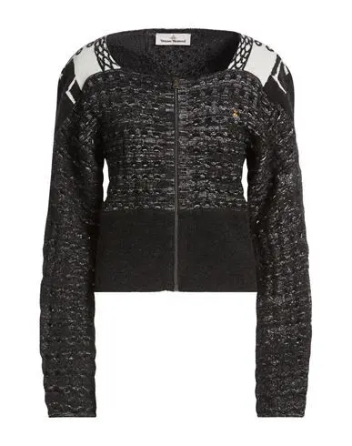 VIVIENNE WESTWOOD Knitted Cardigan With Embroidered Logo - Charcoal