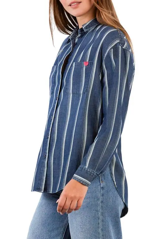 BILLY T Striped High-low Boyfriend Shirt