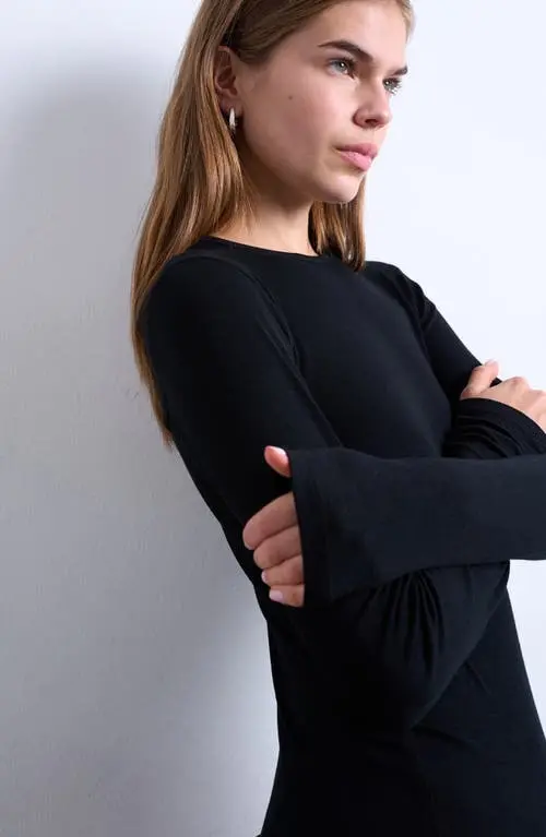 Topshop Long Sleeve Rib Top - Black