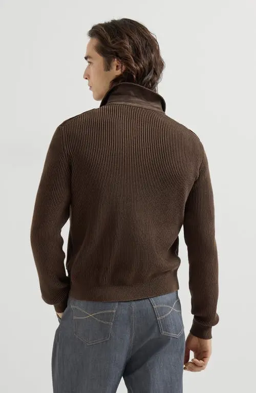Brunello Cucinelli Suede And Knit Outerwear Jacket - Espresso