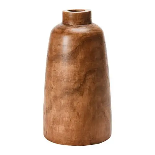 STORIED HOME Round Decorative Paulownia Wood Tall Vase - Natural