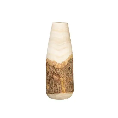 STORIED HOME Carved Paulownia Wood Vase With Live Edge - Natural