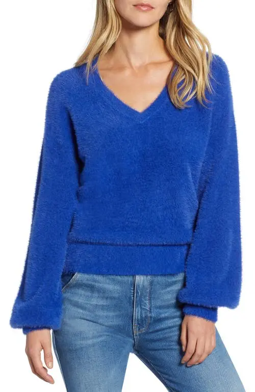 Halogen Fuzzy V-neck Sweater - Blue Mazarine