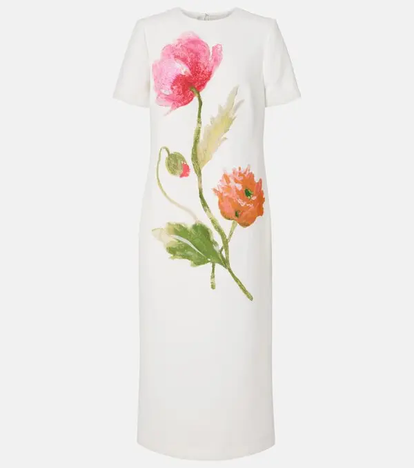 Carolina Herrera Floral Crêpe Midi Dress - White