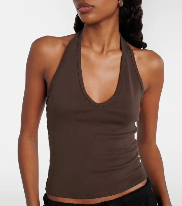 NILI LOTAN Britt Halterneck Cotton Top - Brown
