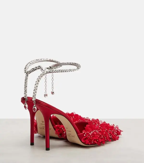 JIMMY CHOO Saeda 100 Embellished Mesh Pumps - Red