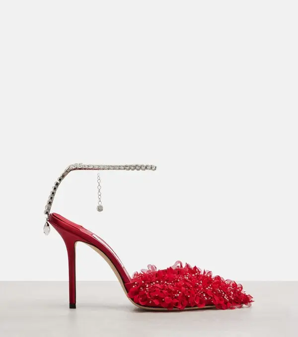 JIMMY CHOO Saeda 100 Embellished Mesh Pumps - Red