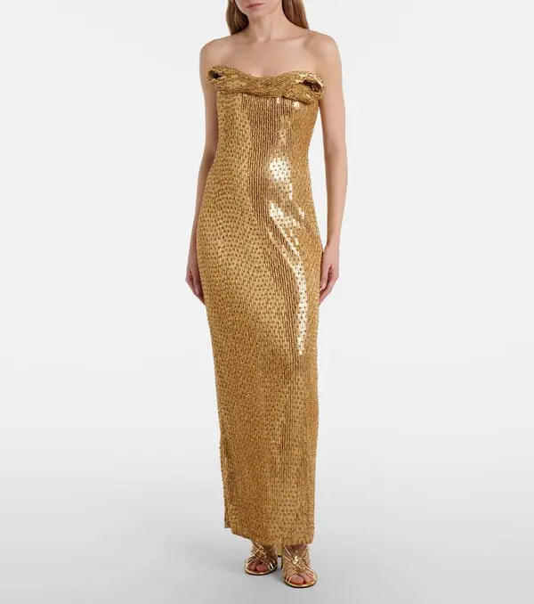 Rachel Gilbert Rosalie Embellished Bustier Gown - Gold