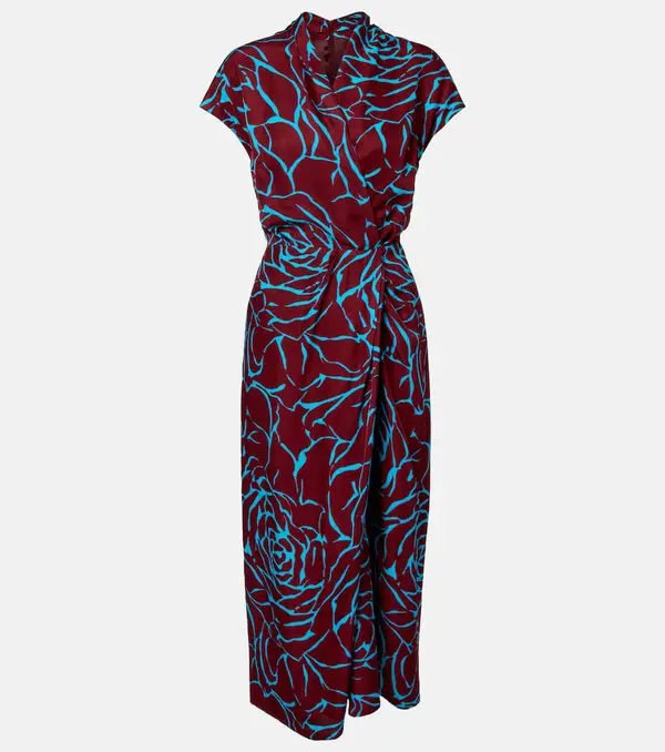 Dries Van Noten Printed Satin Midi Dress - Burgundy